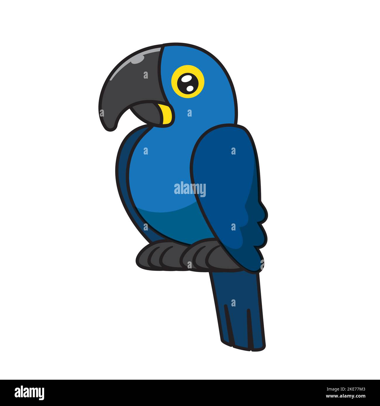 A cute blue cartoon parrot with shiny eyes on a white background Stock ...