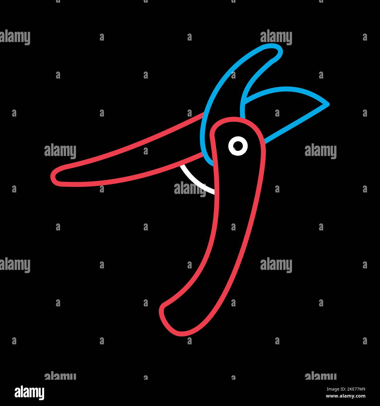 Pruning scissors, garden secateurs vector on black background icon ...