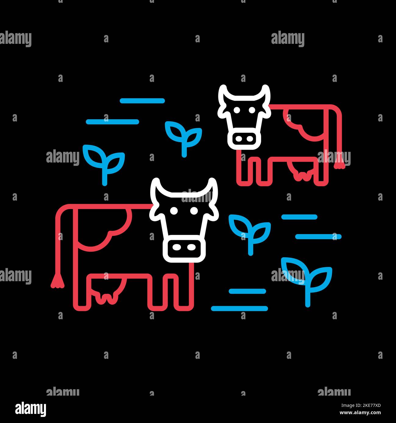 Cow on a pasture on black background icon. Agriculture sign. Graph ...
