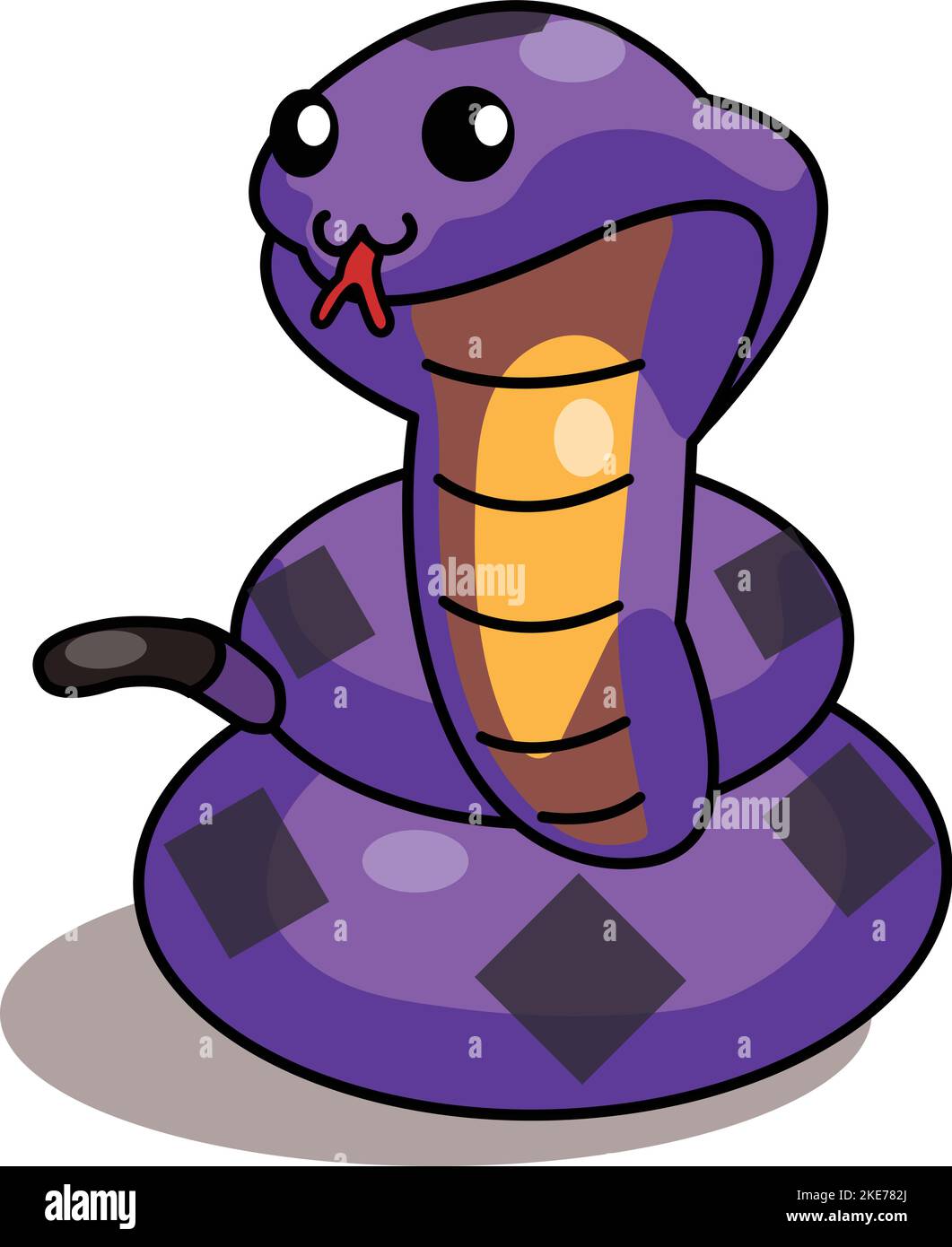 A cute cartoon purple rattlesnake with shiny eyes and a cheering ...
