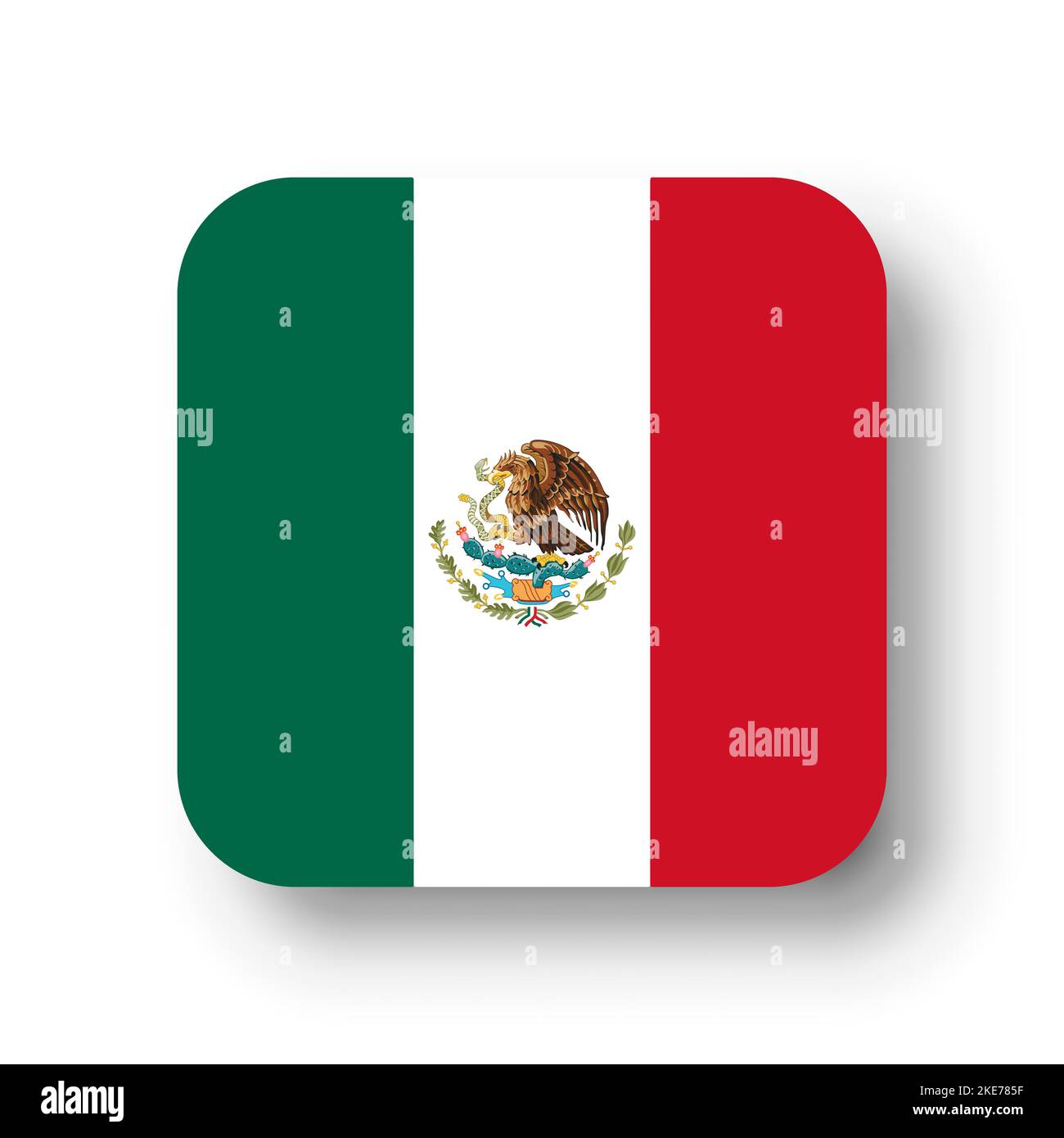 Mexico flag - flat vector square with rounded corners and dropped ...