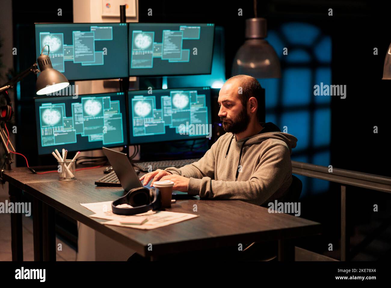 Hacker Programmer Hacking System At Office Using Virus To Produce Computer Malware And Server