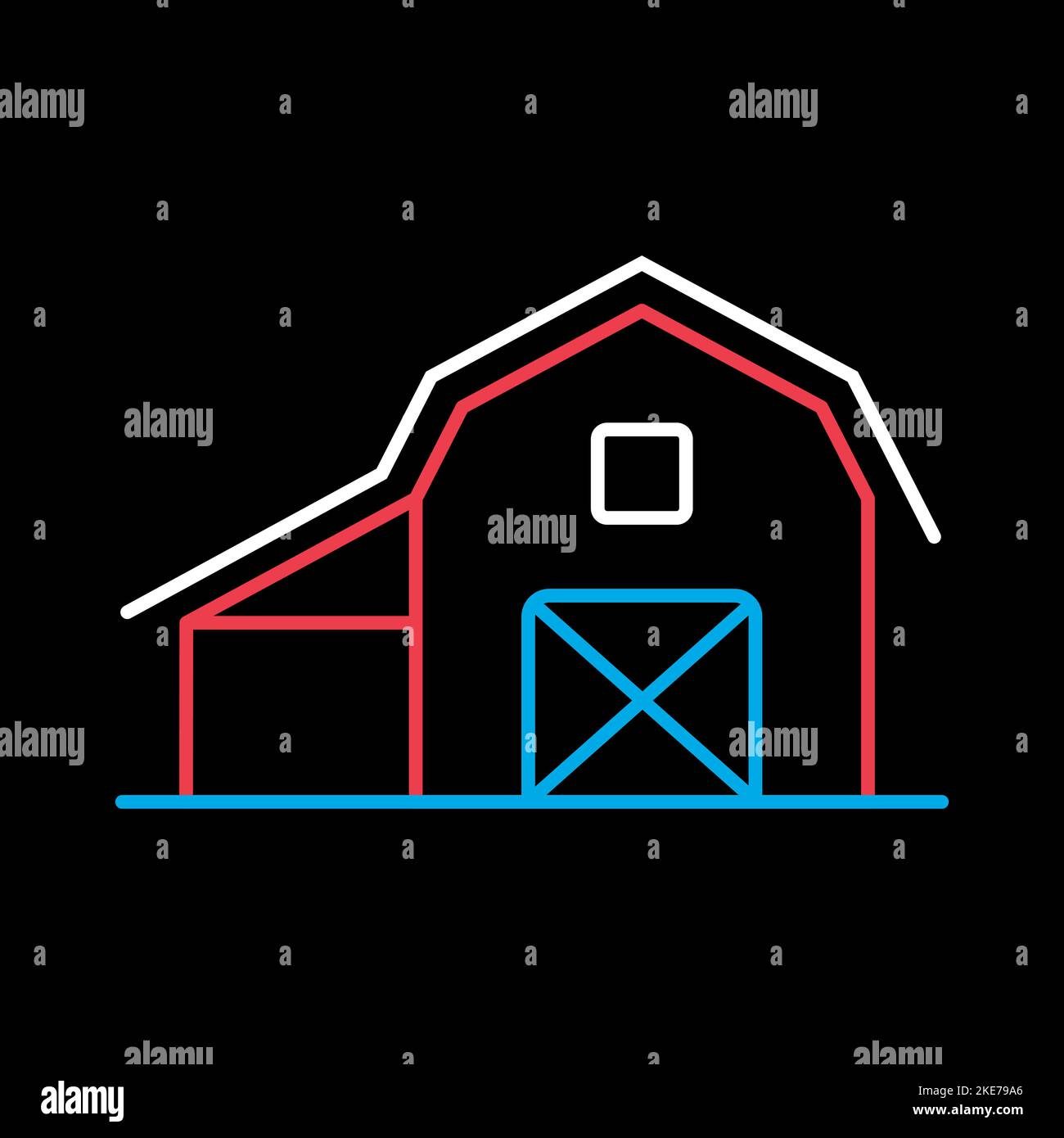 Barn isolated flat on black background icon. Farm animal sign. Graph ...