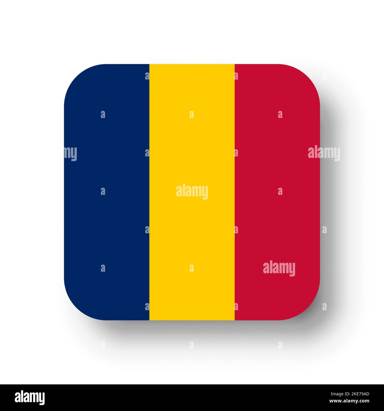 Chad flag - flat vector square with rounded corners and dropped shadow ...