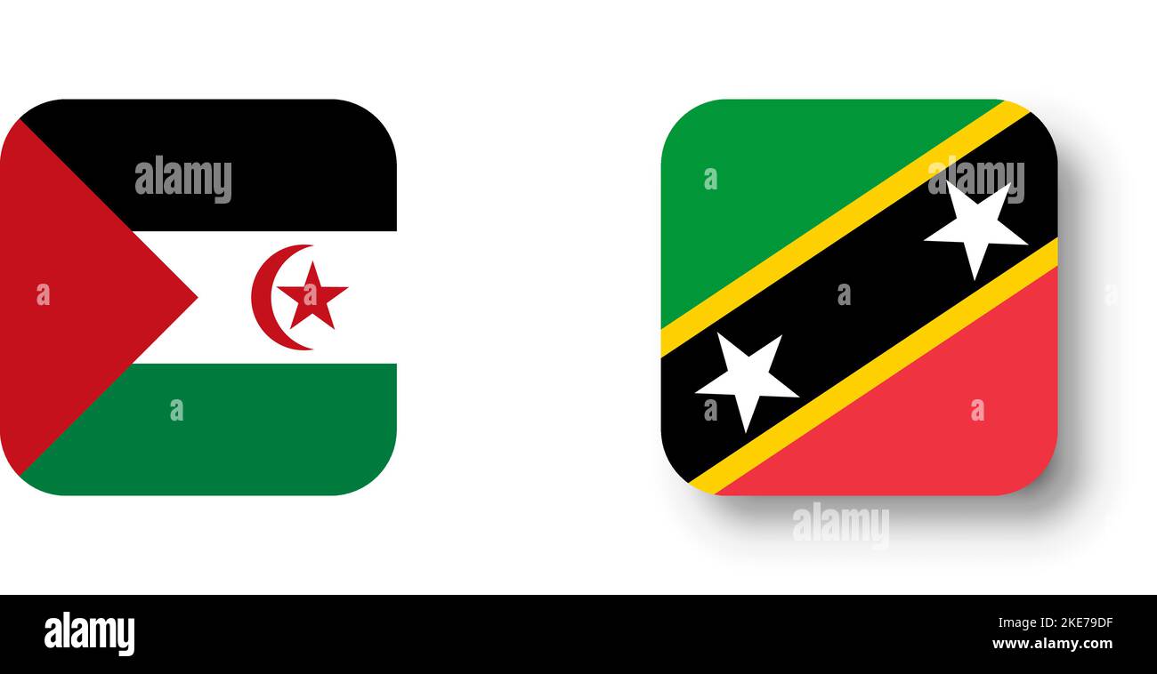 Saint Kitts and Nevis flag - flat vector square with rounded corners and dropped shadow Stock ...