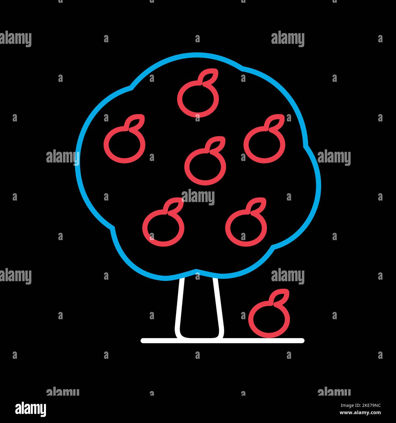 Apple tree isolated vector on black background icon. Graph symbol for ...