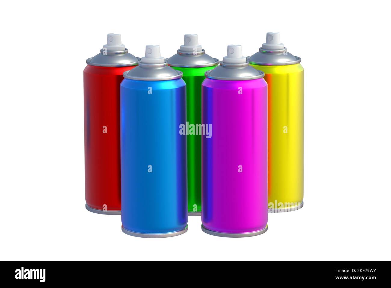 Group of cans of spray paint isolated on white background. 3d render ...