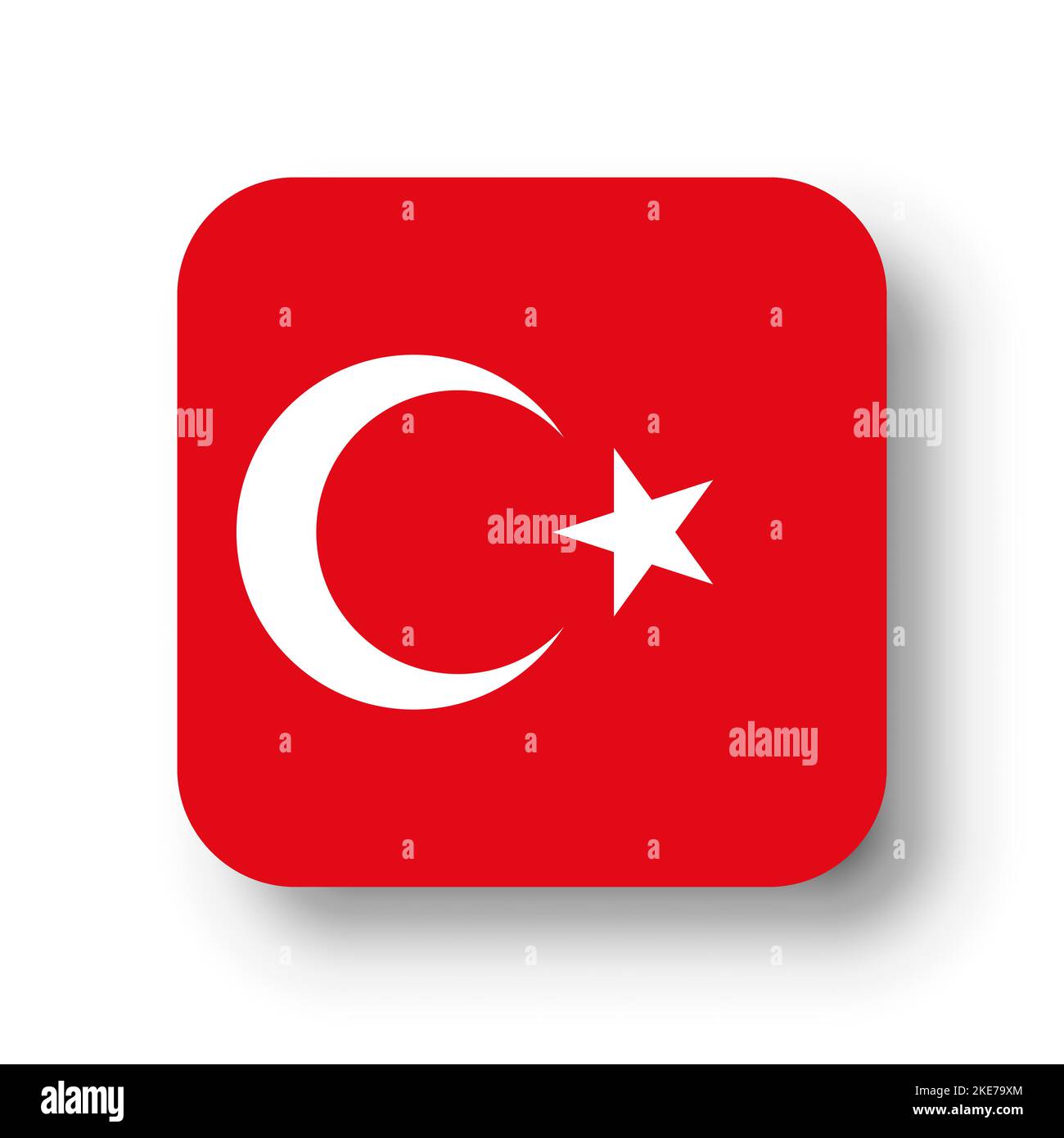 Turkey flag - flat vector square with rounded corners and dropped ...