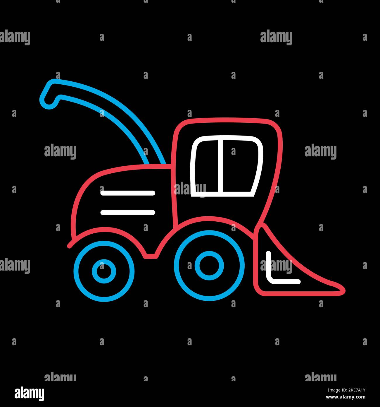 Combine harvester isolated on black background icon. Agriculture sign ...