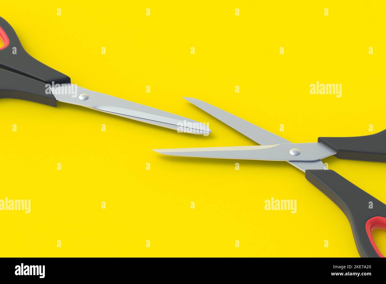 Scissors on yellow background. Barber equipment. Stationery accessories ...
