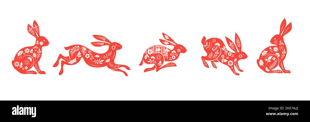 Collection of rabbits, bunnies illustrations. Chinese new year 2023 ...