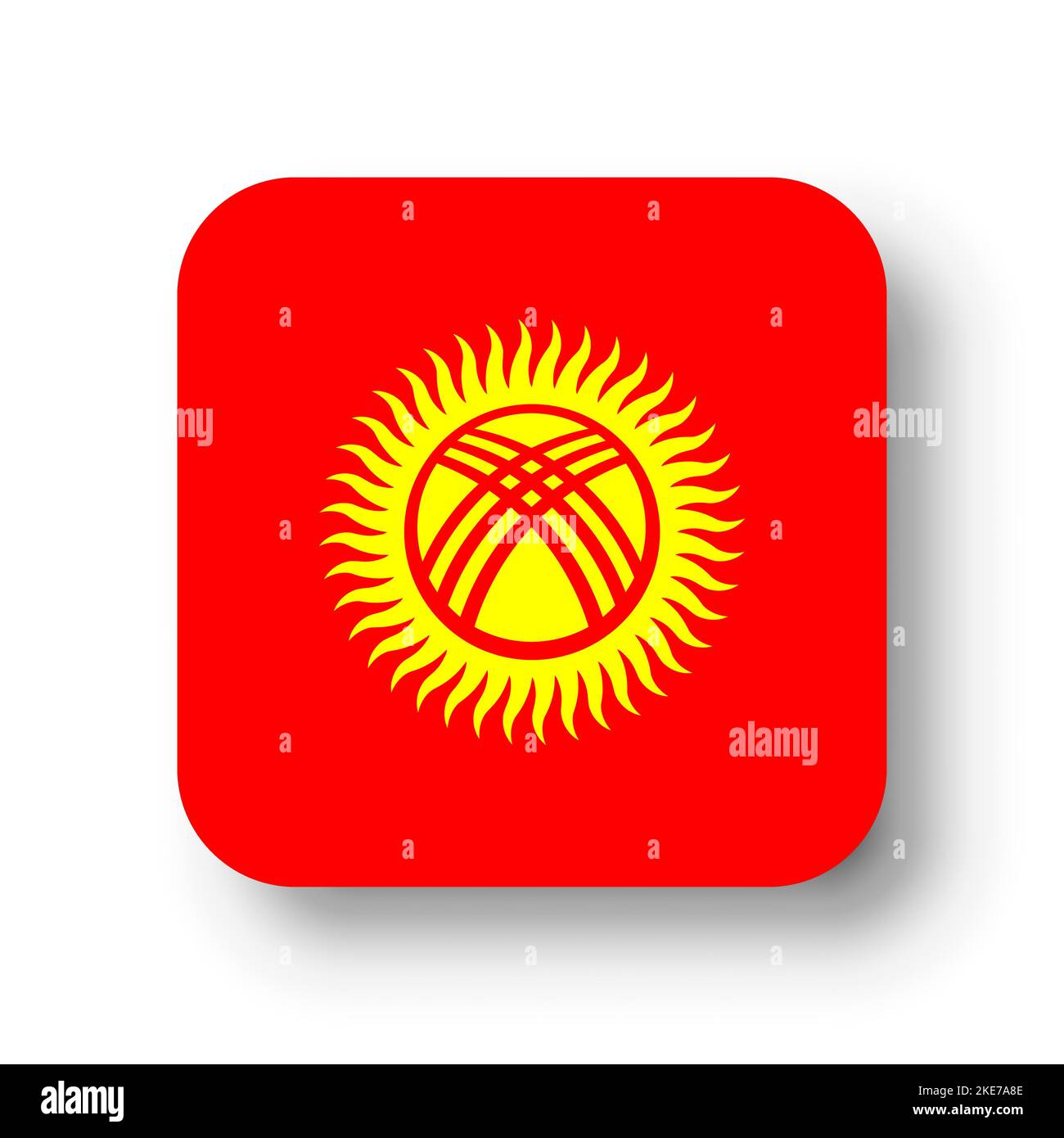 Kyrgyzstan flag - flat vector square with rounded corners and dropped shadow Stock Vector Image ...