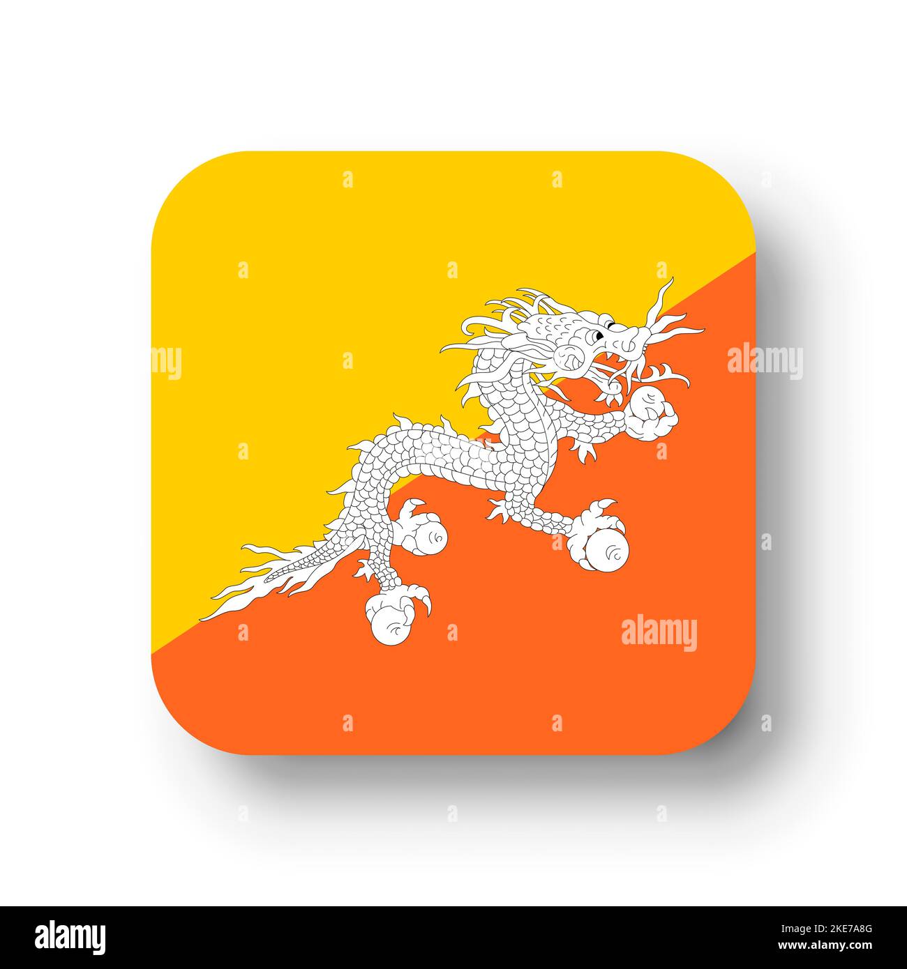 Bhutan flag - flat vector square with rounded corners and dropped ...