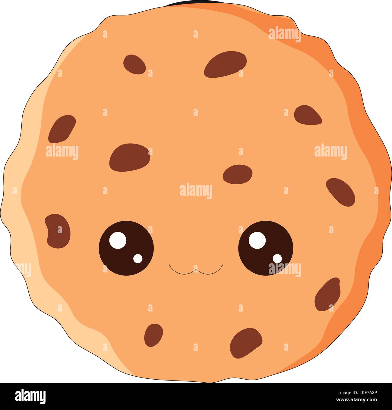 A cute cartoon pie with chocolate toppings and a cheerful expression on ...