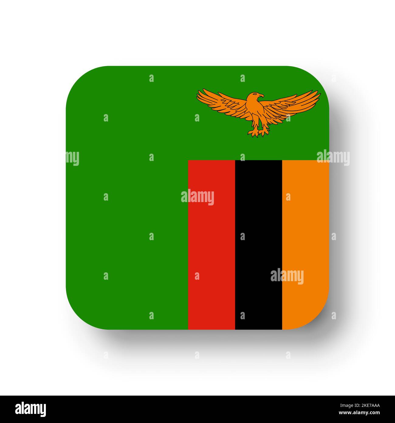 Zambia flag - flat vector square with rounded corners and dropped shadow Stock Vector Image ...