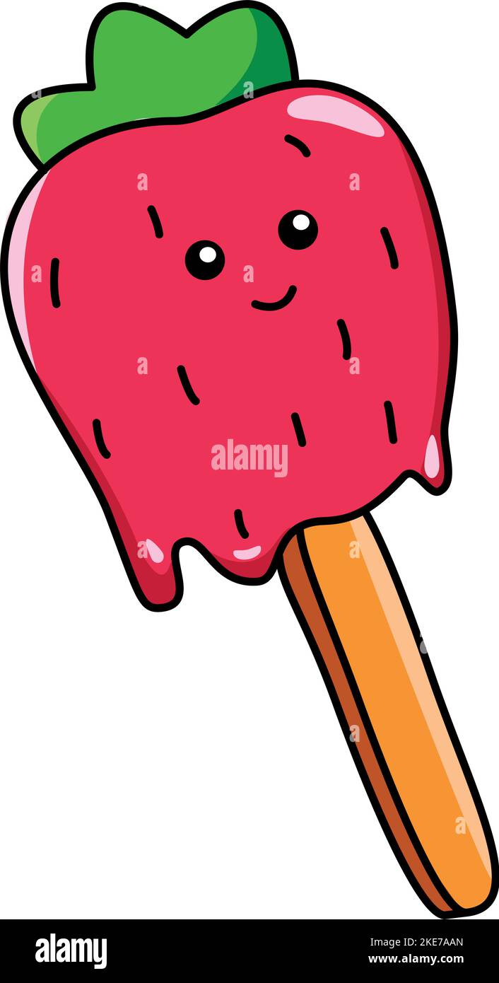 A cute cartoon strawberry with shiny eyes and a joyful expression on ...