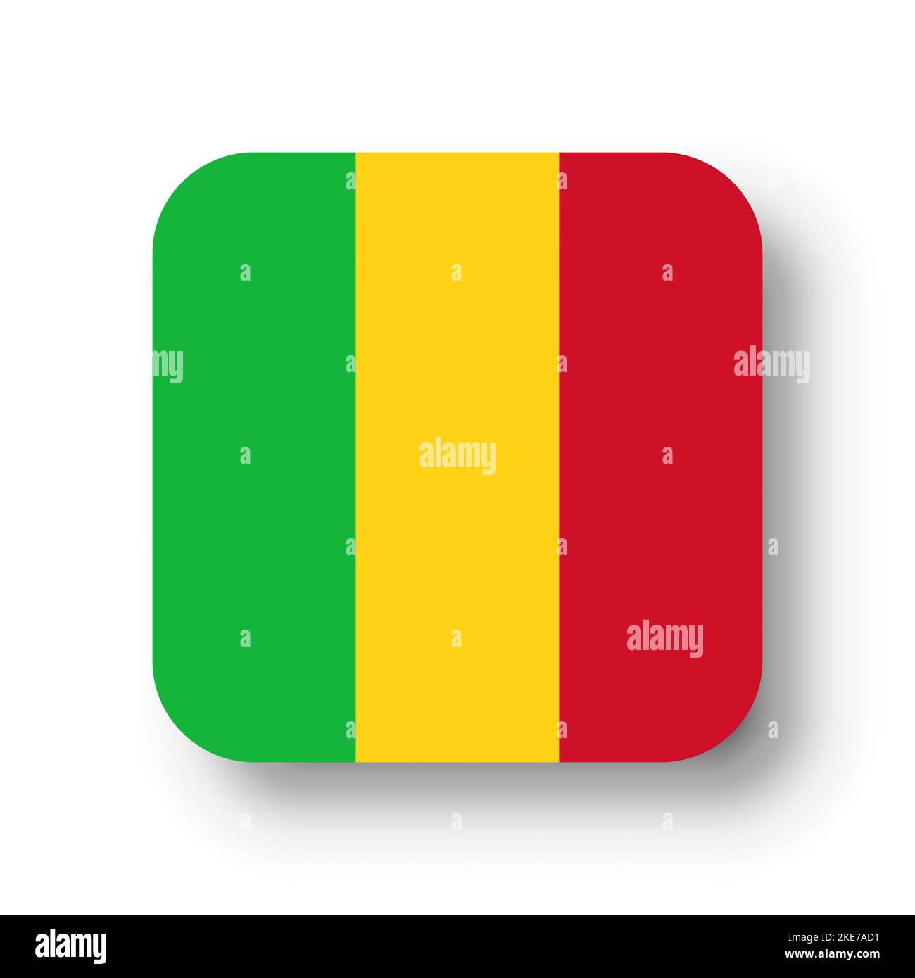 Mali flag - flat vector square with rounded corners and dropped shadow ...