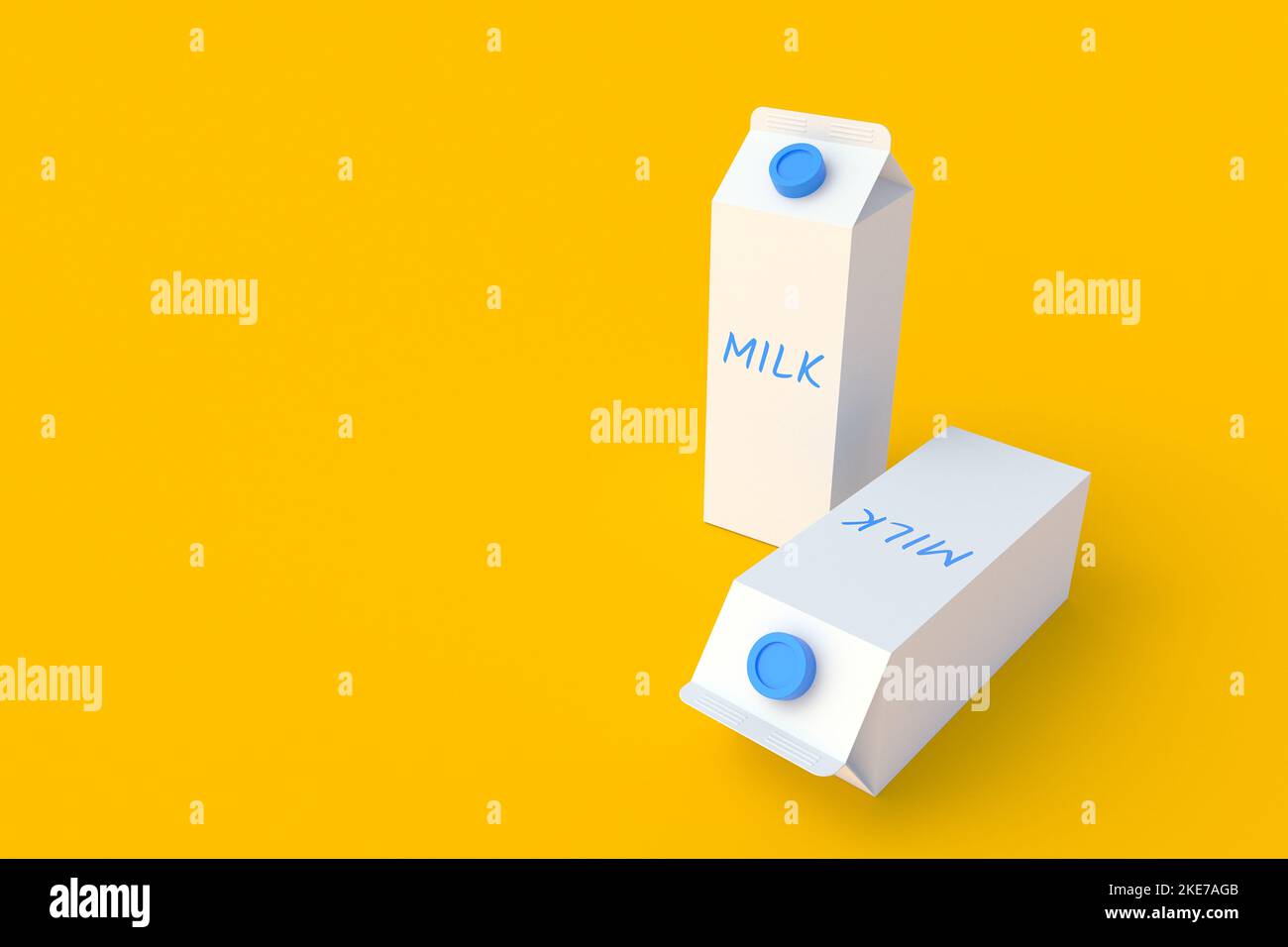 Carton packs of milk. Dairy beverage. Healthy drink. Copy space. 3d ...