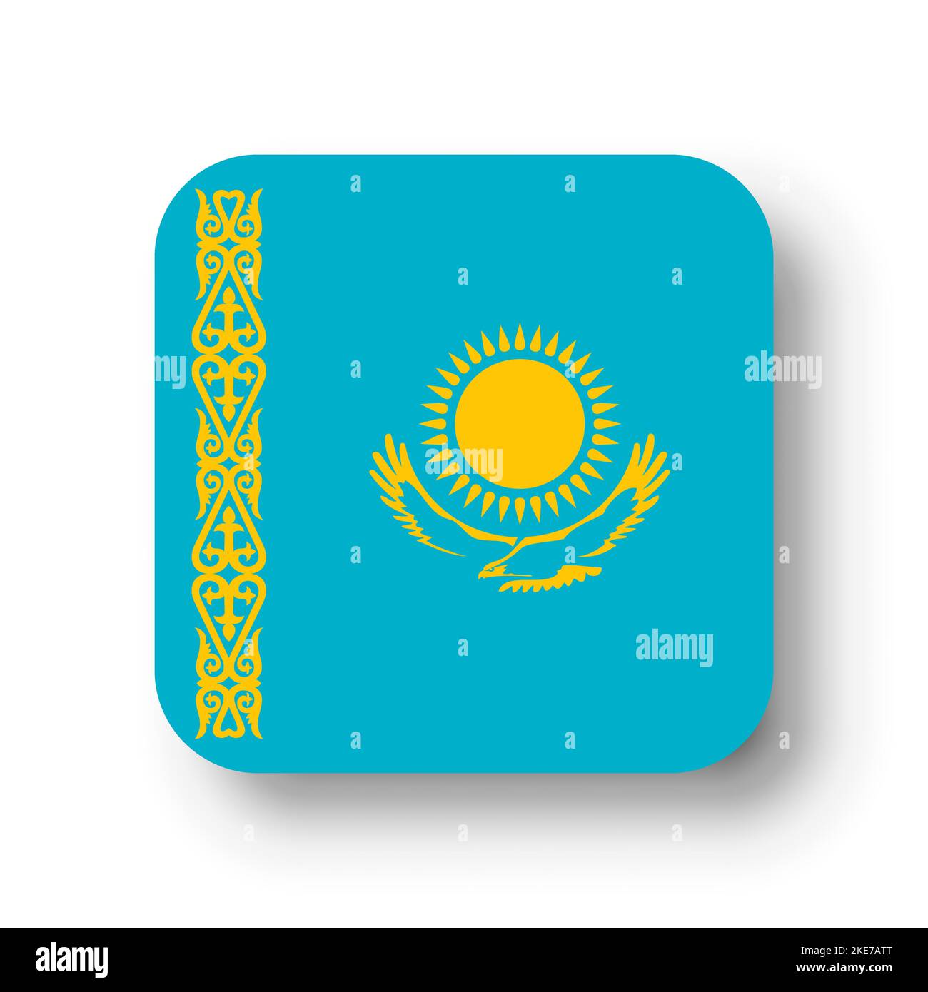 Kazakhstan flag - flat vector square with rounded corners and dropped ...