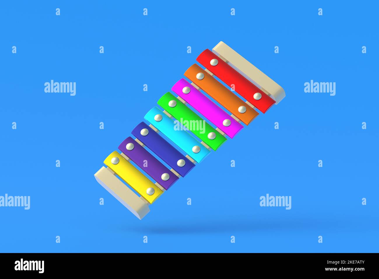 Colorful xylophone on blue background. Kids toy. Preschool education ...