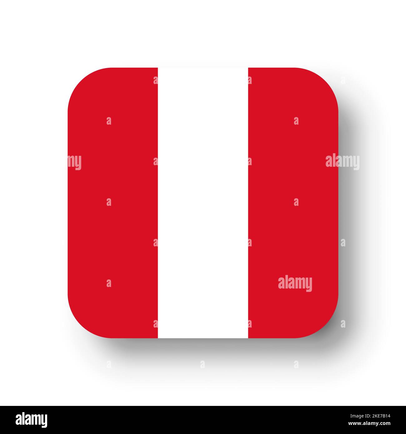Peru flag - flat vector square with rounded corners and dropped shadow ...