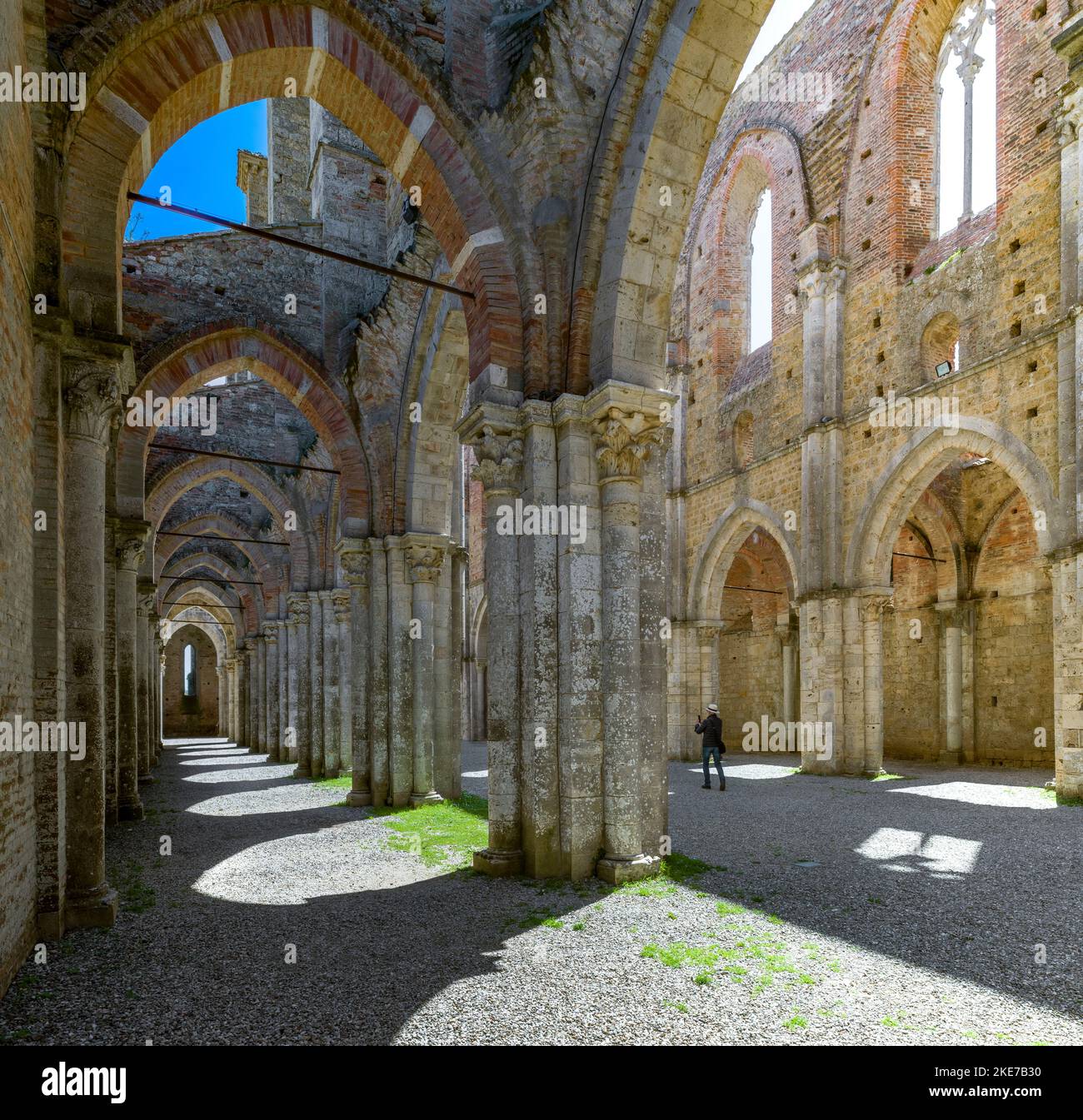 Bird's eye view of the splendid roofless abbey of Saint Galgano Stock ...