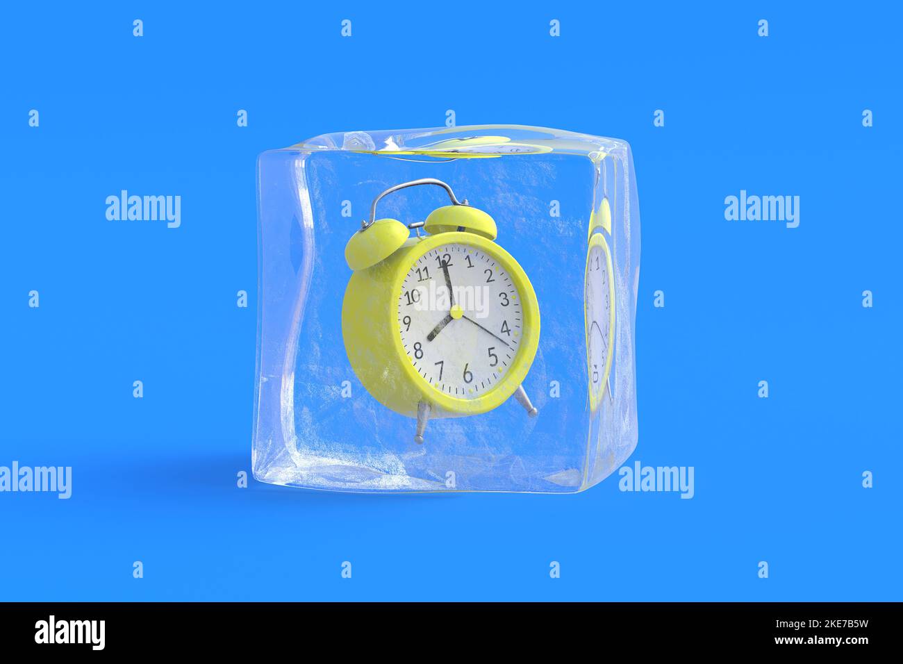 Alarm clock in ice cube. 3d illustration Stock Photo - Alamy