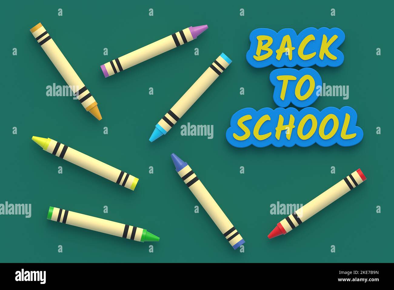 Word back to school near colorful crayons, wax pencils. Education ...