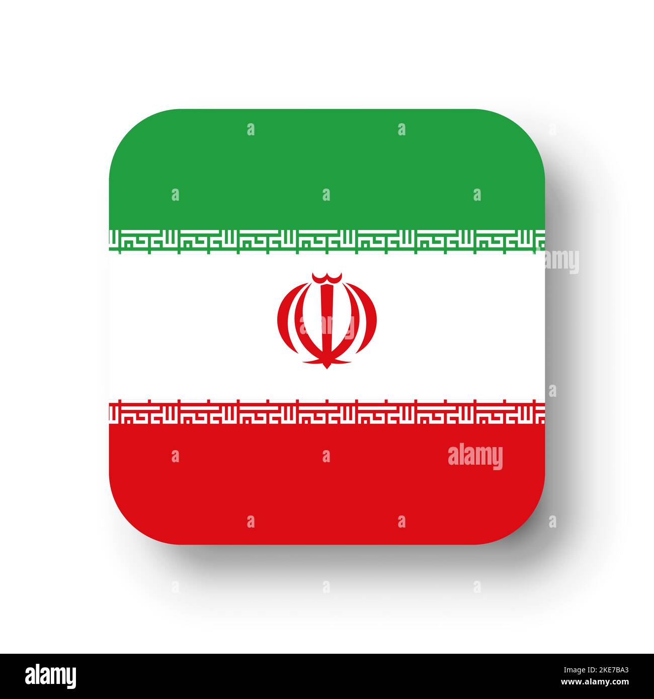 Iran flag - flat vector square with rounded corners and dropped shadow ...