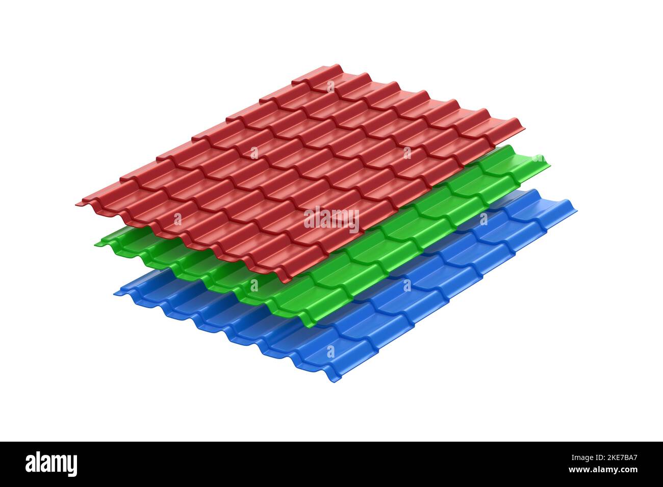 Different color metal roof tile isolated on white background. 3d render ...