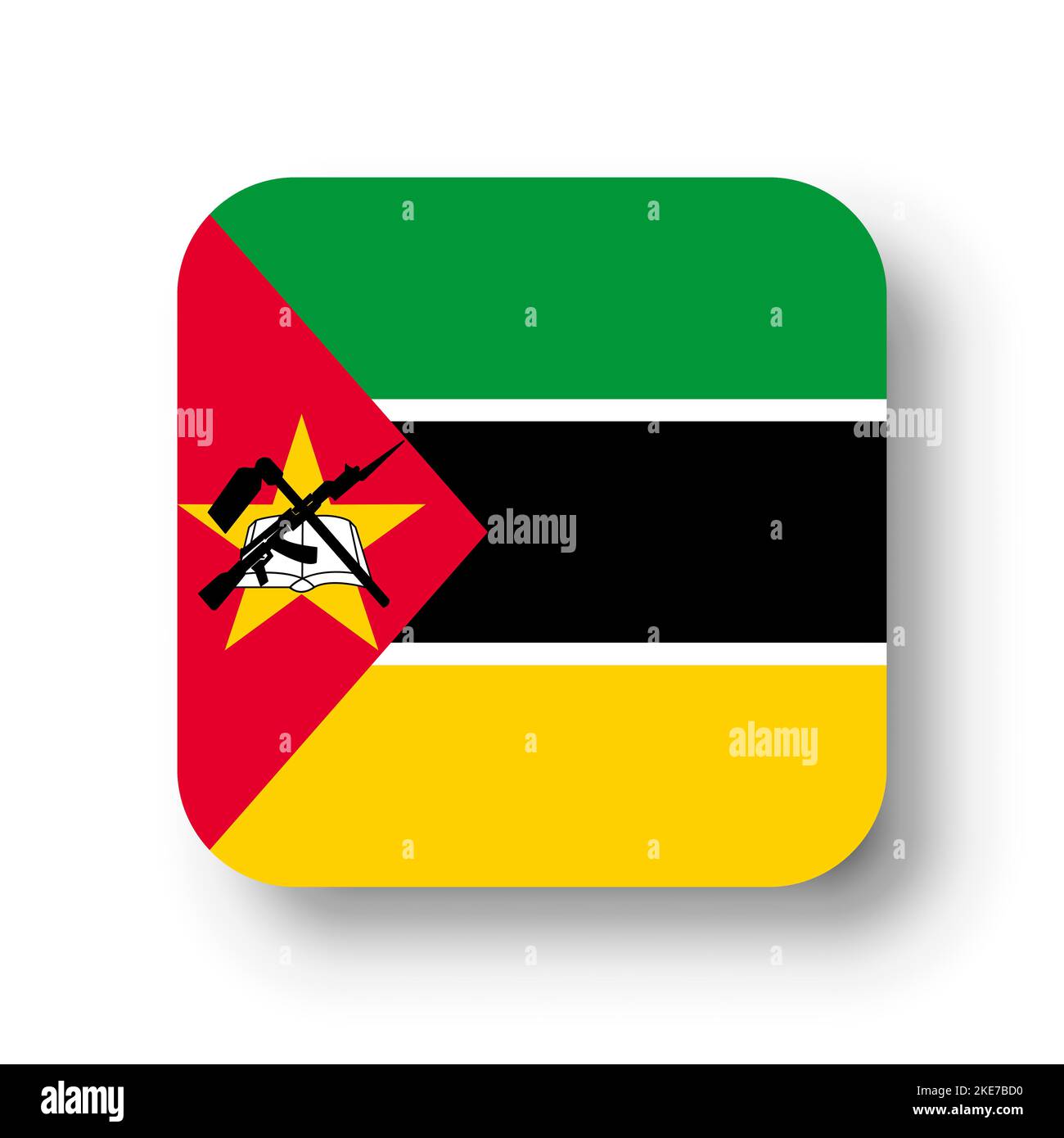 Mozambique flag - flat vector square with rounded corners and dropped shadow Stock Vector Image ...