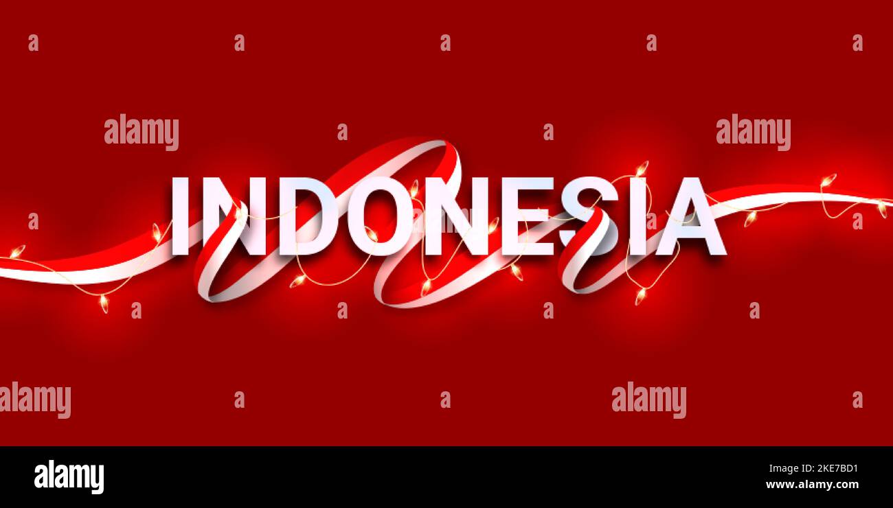 Indonesia text decorated with flags and christmas lights theme Stock ...