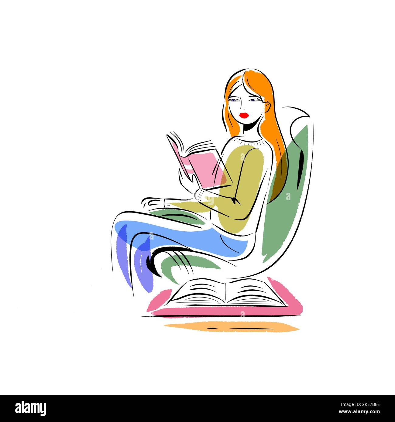 Cartoon woman reading book hi-res stock photography and images - Alamy
