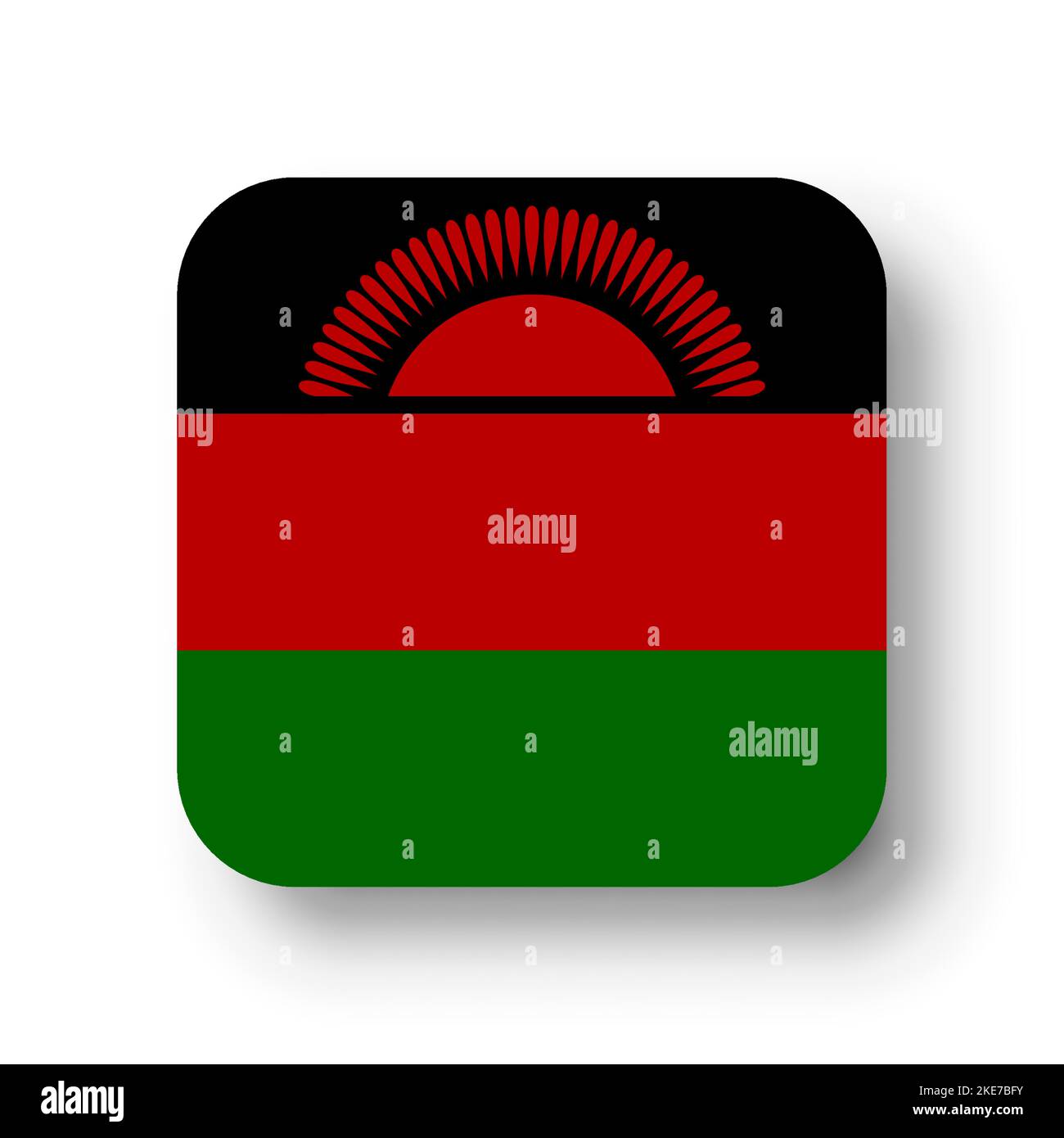 Malawi flag - flat vector square with rounded corners and dropped shadow Stock Vector Image ...