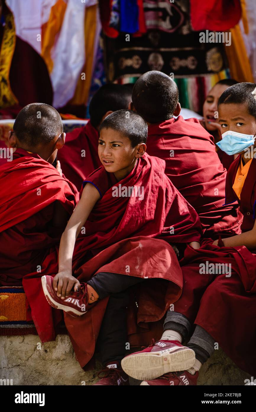 A closeup of young children at the Tibetan Buddhist Tiji Festival in Lo ...