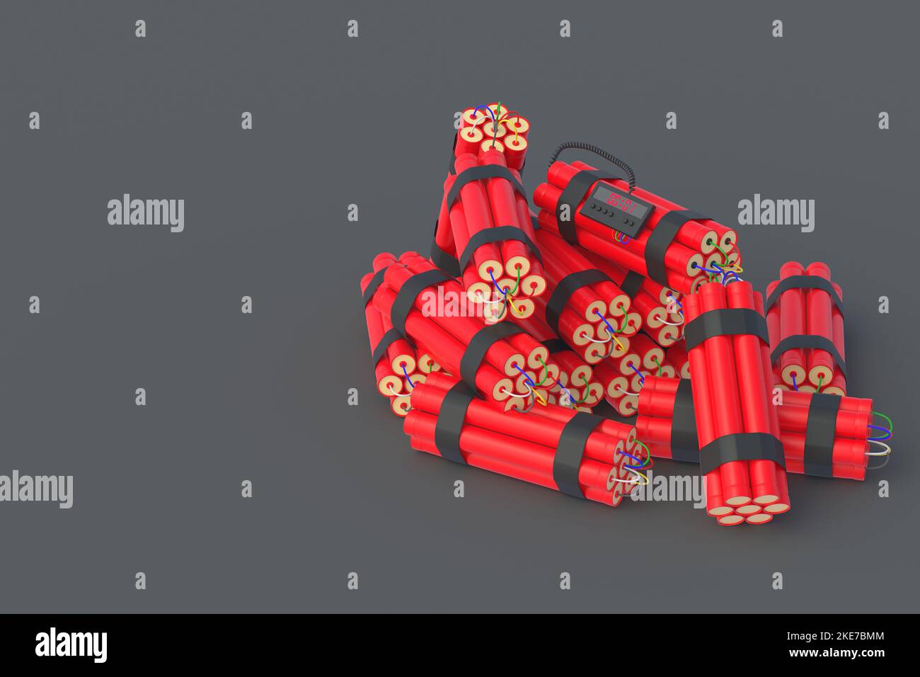 Heap dynamite bombs with digital timer. Copy space. 3d rendering Stock ...