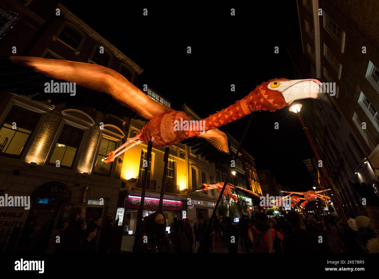 flamingo puppet / sculpture around Chinatown in London Stock Photo - Alamy