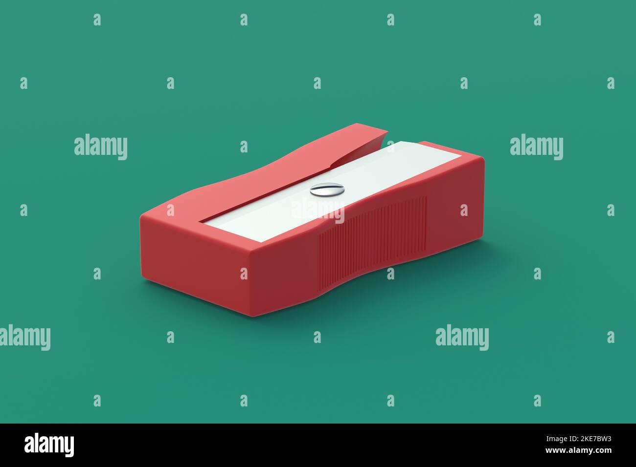 Pencil sharpener on green background. Stationery accessories. Tool for ...