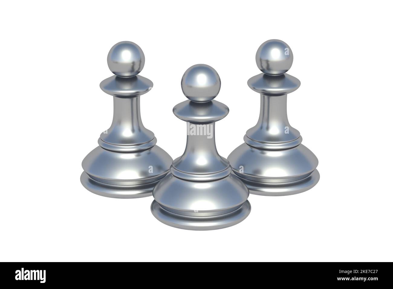 Three silver chess figure pawn isolated on white background. 3d render ...