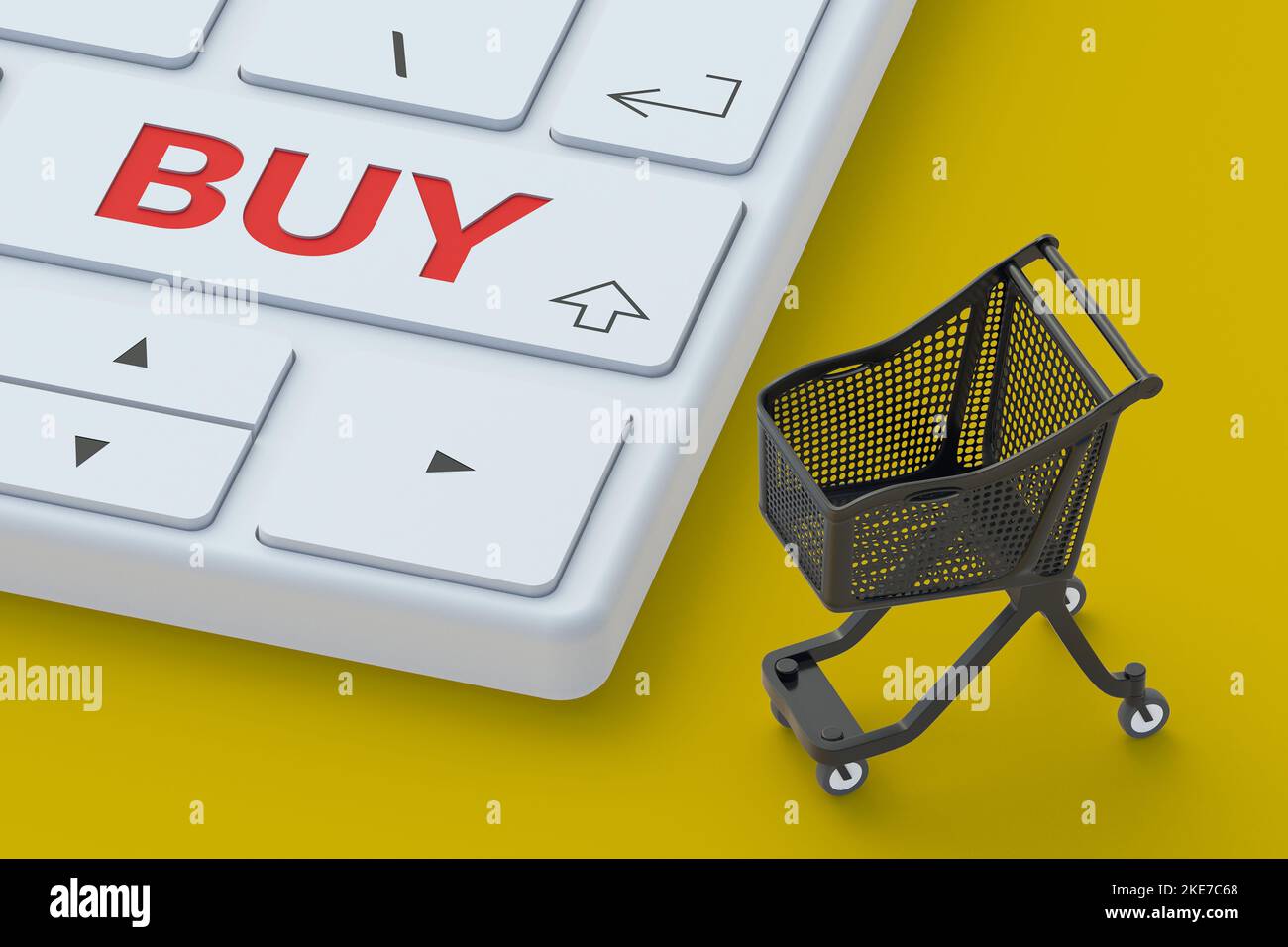 Computer keyboard with word buy near market cart. Online shopping. E-commerce concept. Quick ...