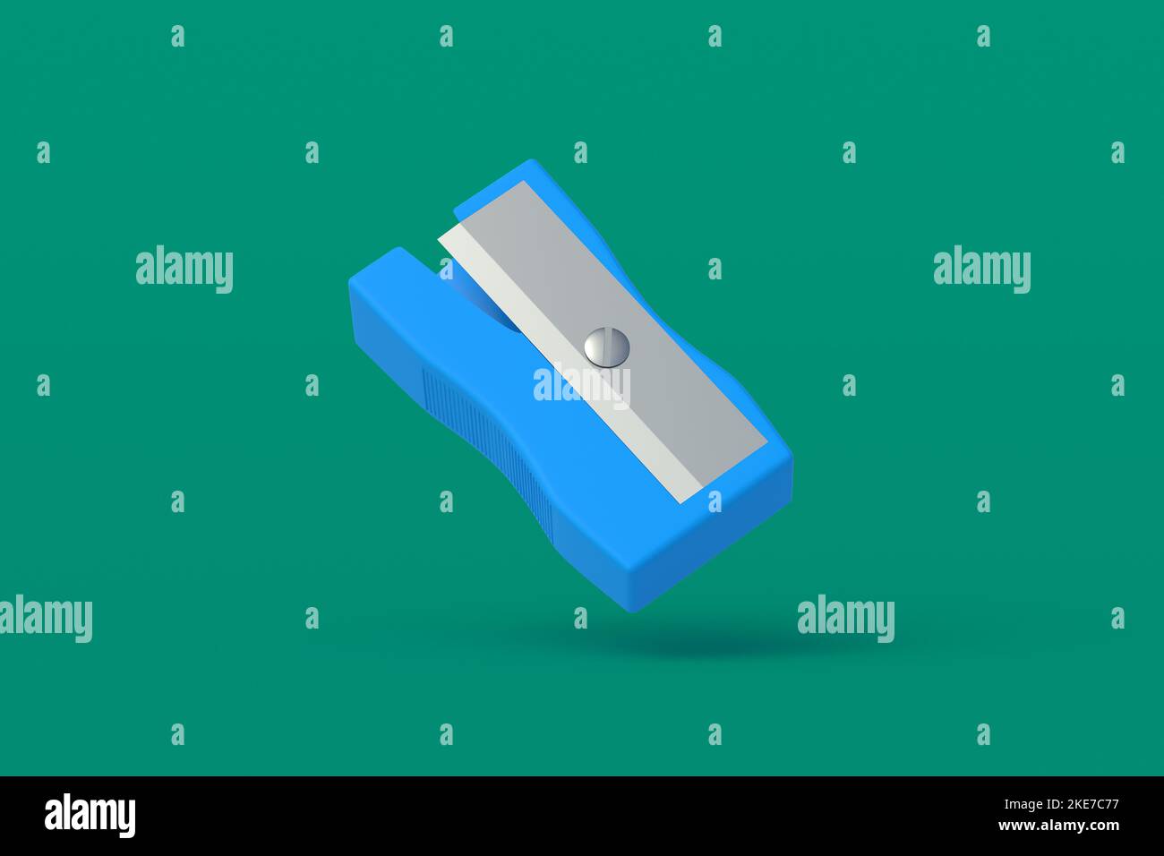 Flying pencil sharpener on green background. Stationery accessories ...