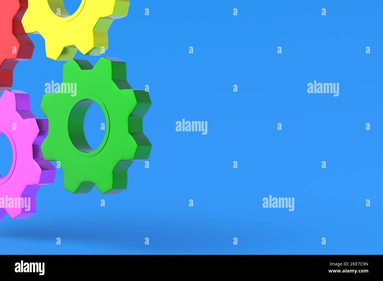 Colorful metallic gears. Engineering technology. Mechanism development ...