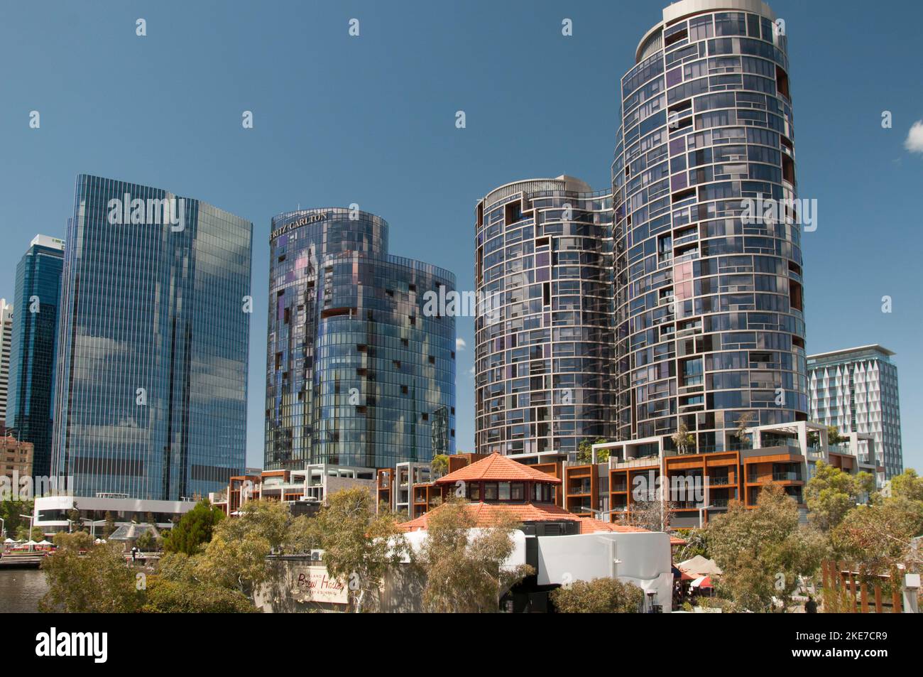 City business district seen from the Elizabeth Quay riverfront precinct ...