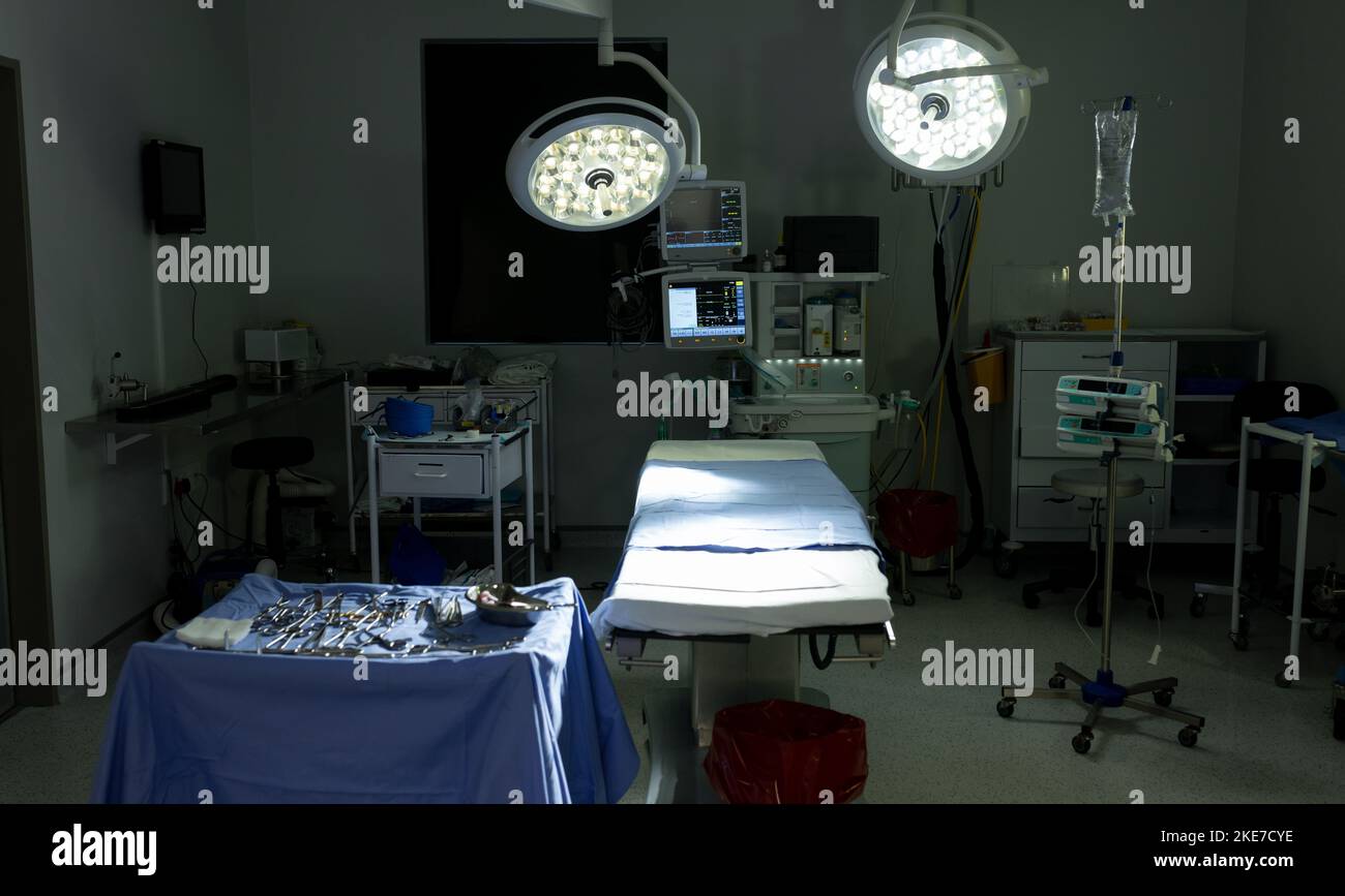 Illuminated surgical lights, medical equipment and monitor screens in ...