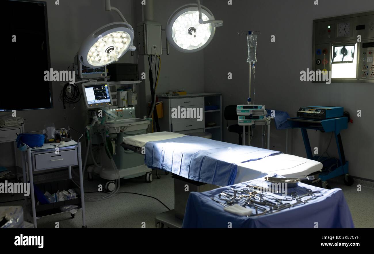 Illuminated surgical lights, medical equipment and monitor screens in ...