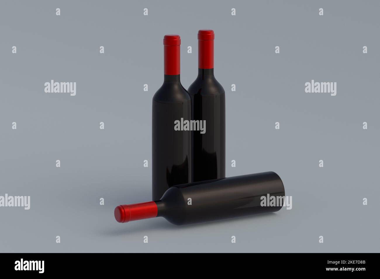 Unlabeled wine bottles on gray background. 3d render Stock Photo - Alamy