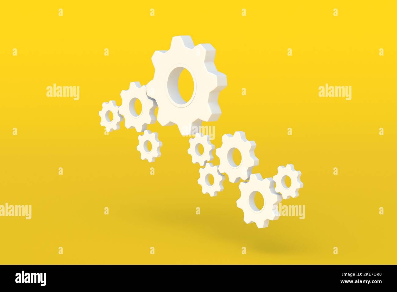 Group of gears on yellow background. Engineering technology. Mechanism ...
