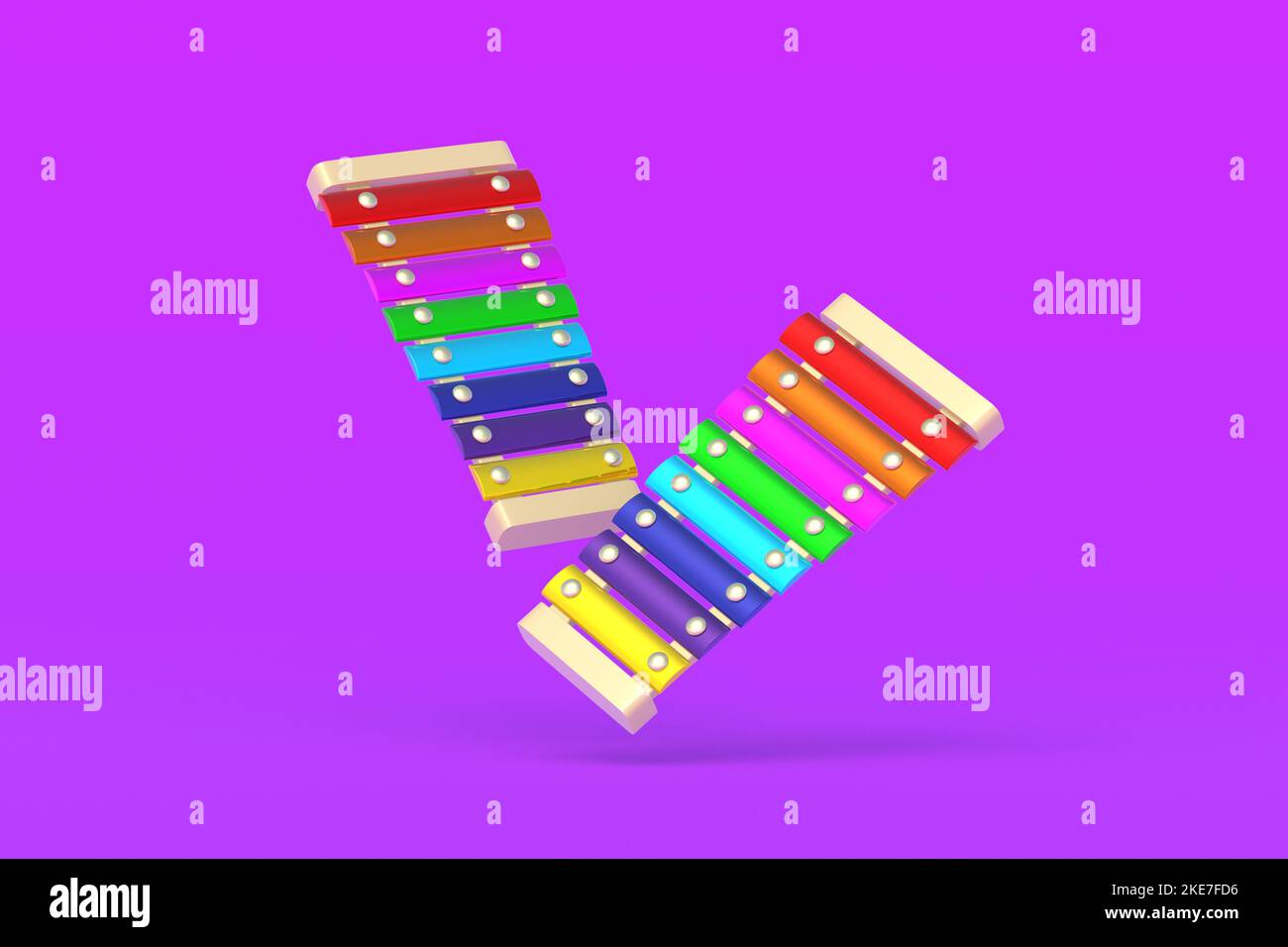 Levitating xylophones on violet background. Kids toy. Preschool ...