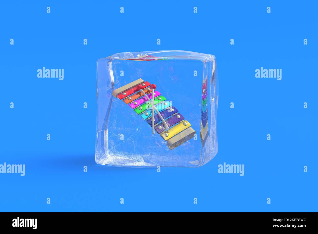 Xylophone in ice cube. 3d illustration Stock Photo - Alamy