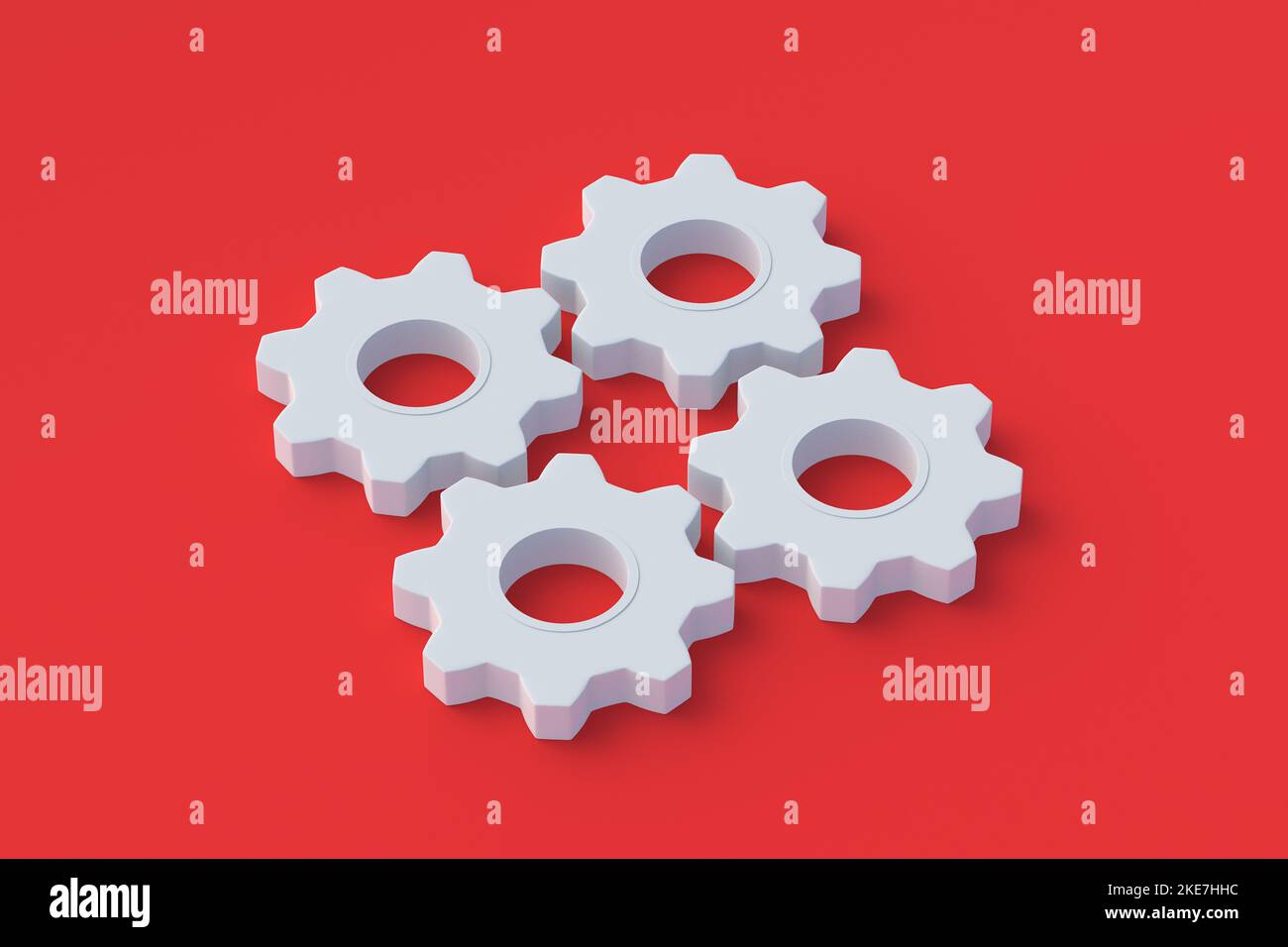 Gears on red background. Engineering technology. Mechanism development ...